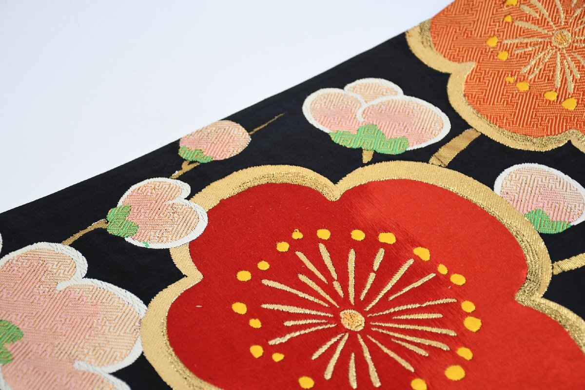 Yahoo!オークション - 袋名古屋帯 六通柄 梅 黒 花 帯丈406cm 着物屋 n...