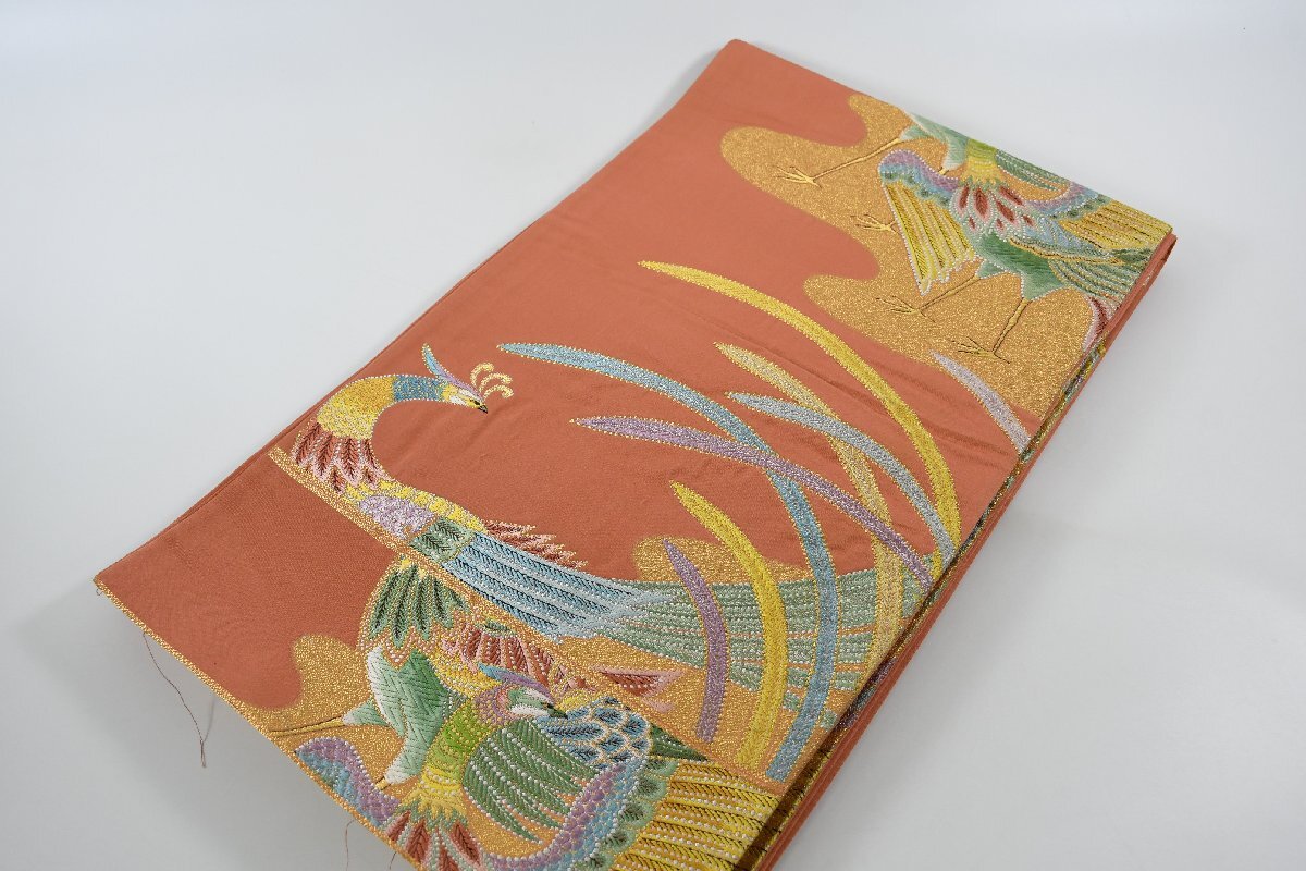 Yahoo!オークション - 袋帯 未仕立て 孔雀 鳥 六通柄 帯丈422cm 着物屋...