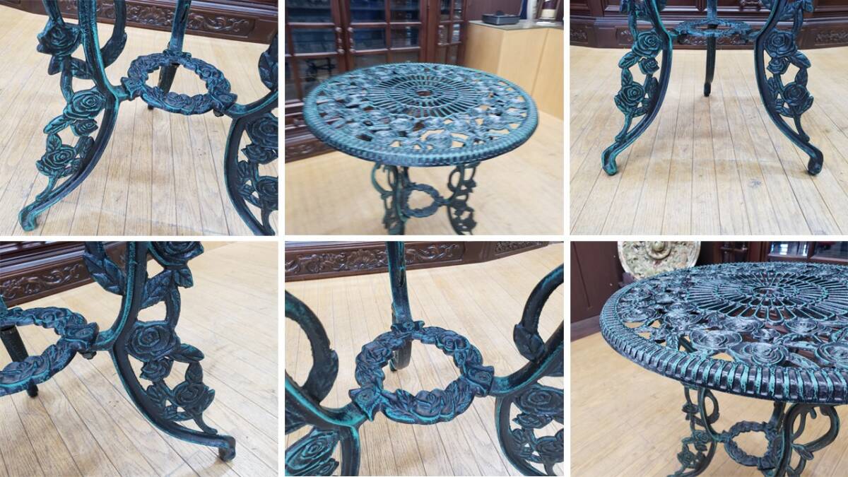 Yahoo!オークション - l63 美品 アイアン ガーデン テーブル 椅子 3点...