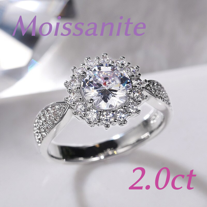 Yahoo!オークション - S925 大粒 モアサナイト 2ct ラウンド フラワー ...