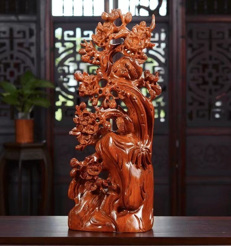 Yahoo!オークション - 花梨木彫 招き 玄関 客間の置物 招財 職人手作り...