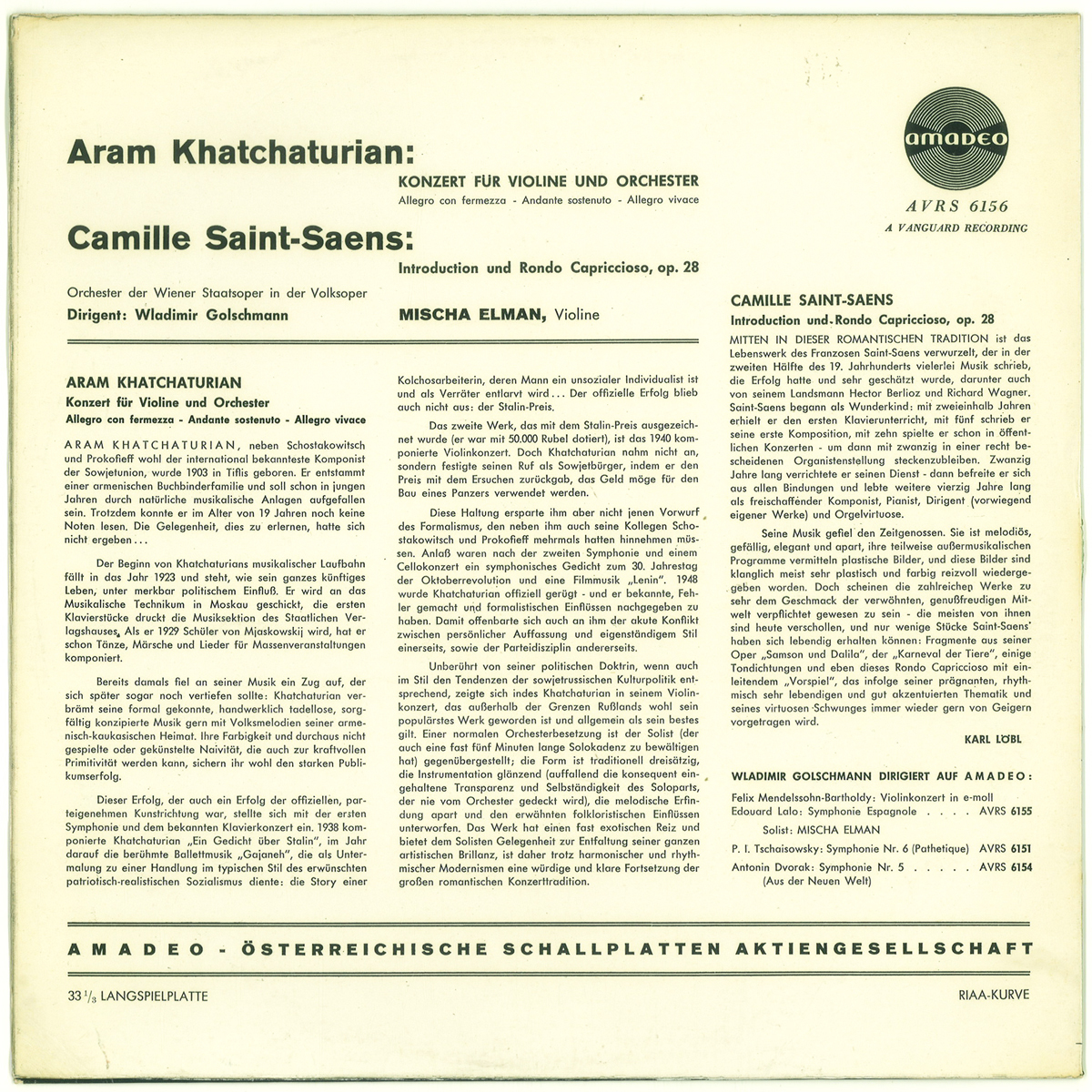 Yahoo!オークション - 墺Amadeo AVRS6156 stereo ハチャトゥリアン「ヴ...