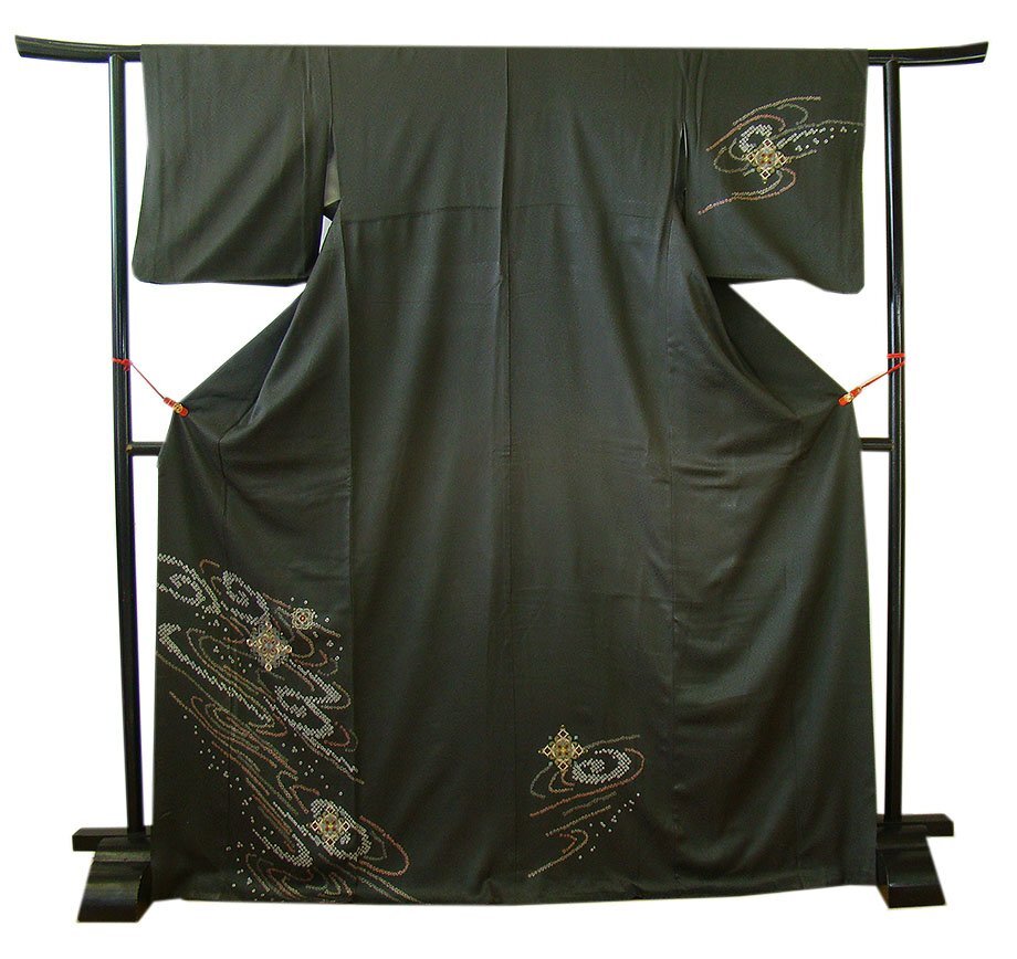 Yahoo!オークション - 時代屋 裄67.1cm 紋意匠地 鹿の子柄 刺繍 附下...