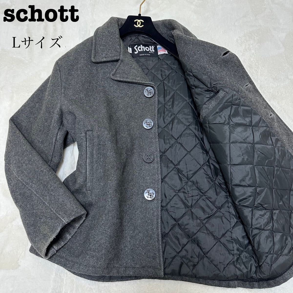 Yahoo!オークション - schott Lサイズ グレー ウールジャケット シング...