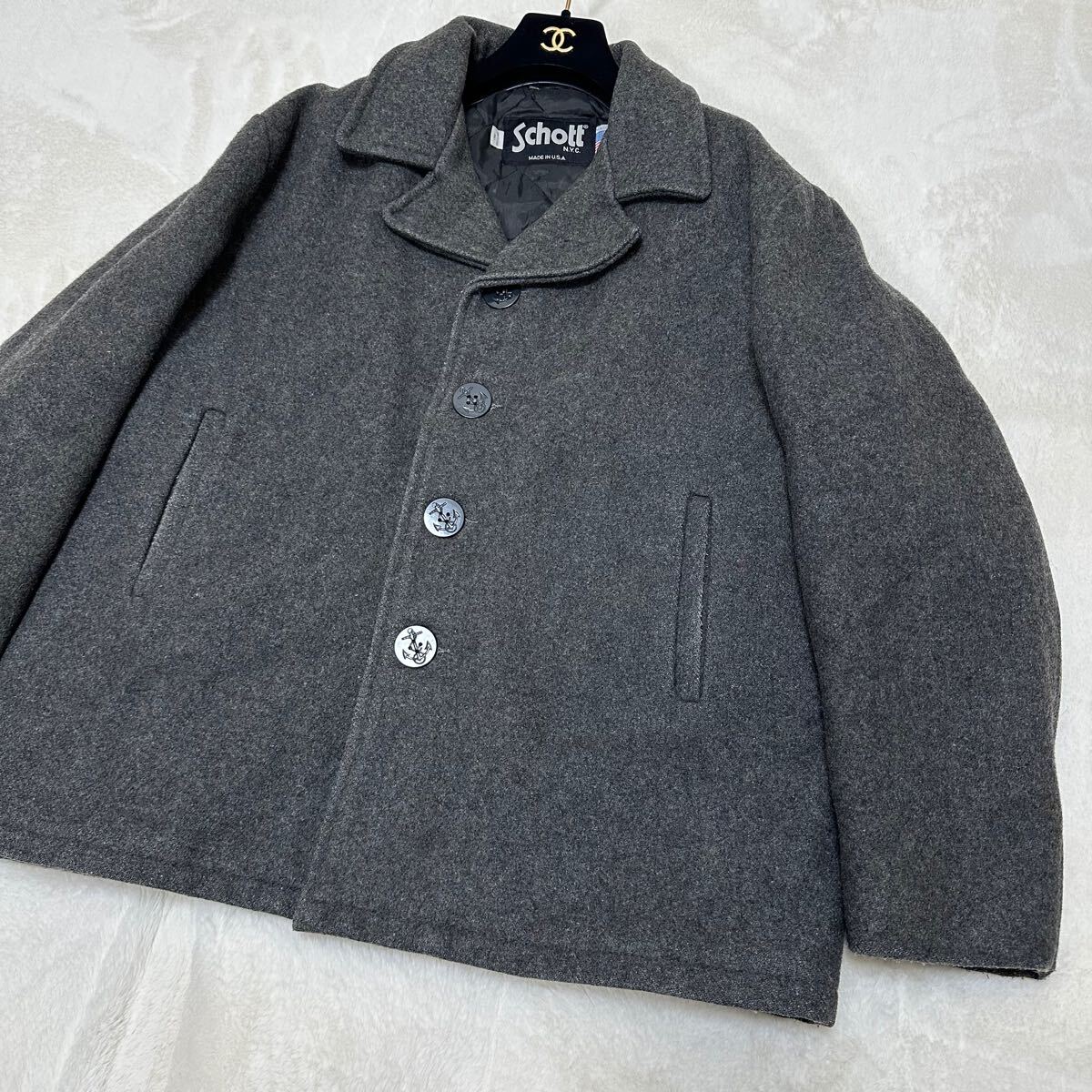 Yahoo!オークション - schott Lサイズ グレー ウールジャケット シング...