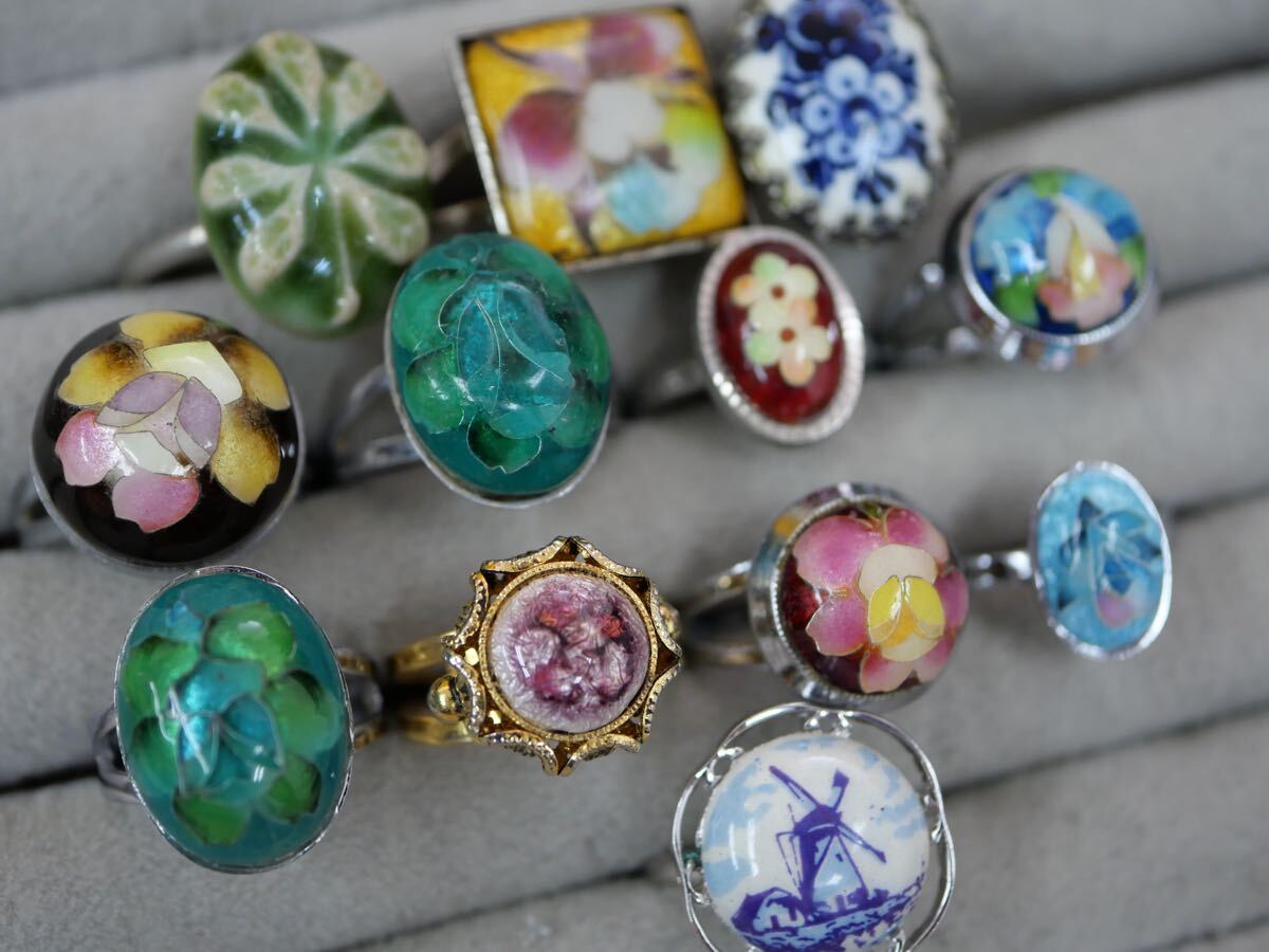 Yahoo!オークション - 【B78】焼き物 焼き物系 指輪 リング 七宝焼き ...