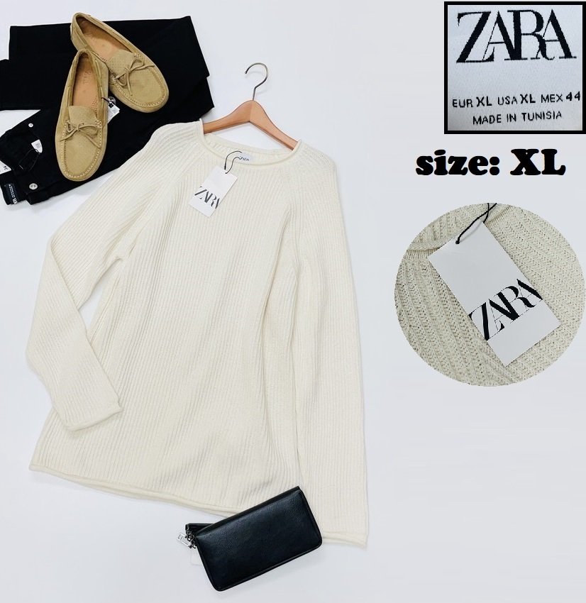 Yahoo!オークション - ZARA /XL/ ホワイト系 長袖ニット セーター トッ...