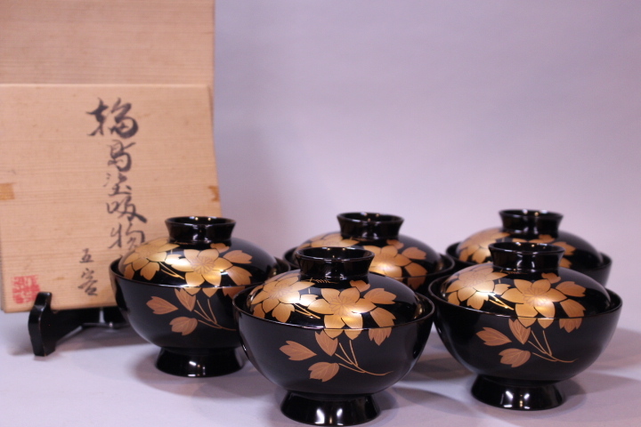 Yahoo!オークション - h-5389 輪島塗 吸物椀5客 共箱 木製漆器