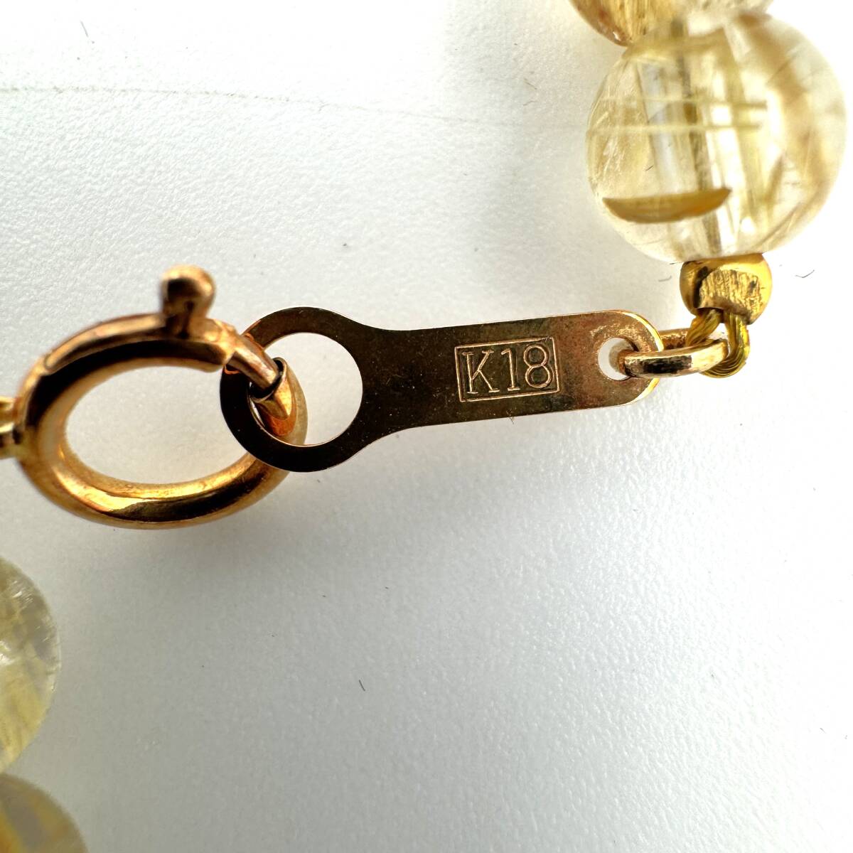 #3774 白水晶 梵字 K18ネックレス 総重量約46g 長さ約60cm 主玉約12mm 福玉約6mm 品質保証書付き ゴールド クリスタル アクセサリ(中古)のオークション落札情報