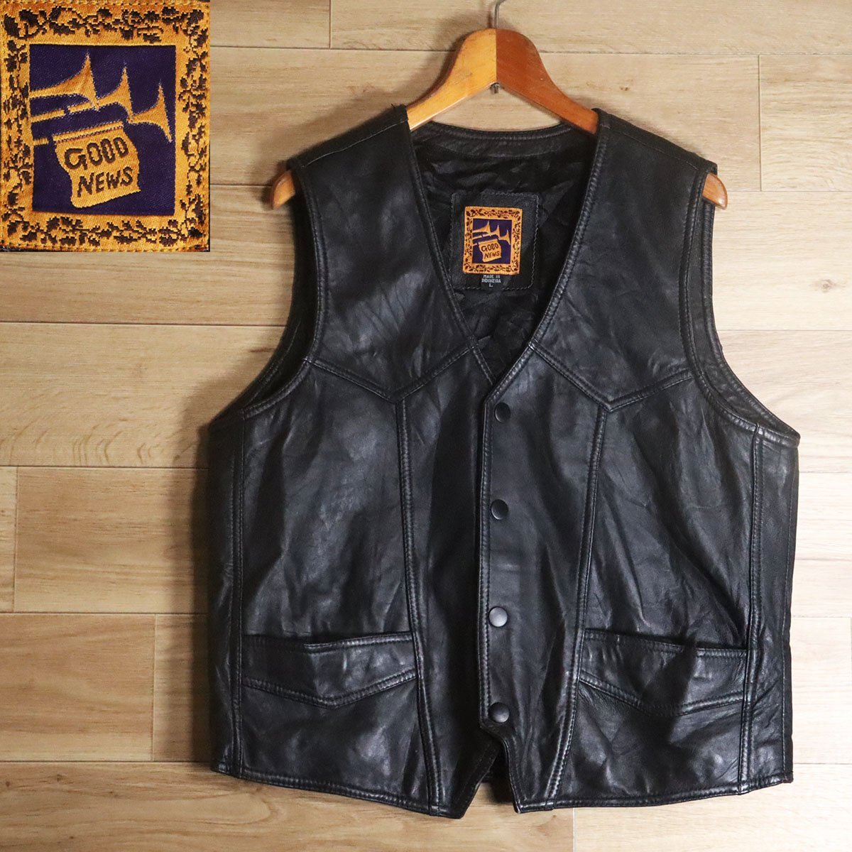 Yahoo!オークション - B5S/K5.27-1 アメリカ古着 GOOD NEWS レザーベス...