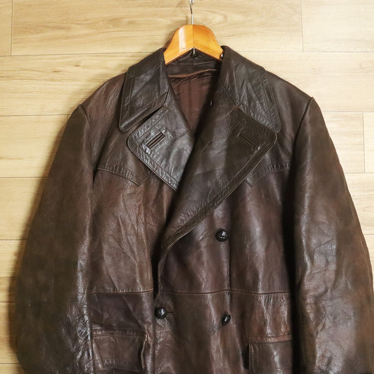 Yahoo!オークション - V5K/O12.3-6 ユーロ古着 ダブルブレスト レザー...