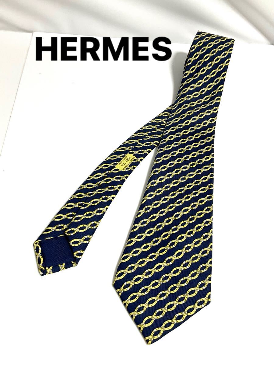 Yahoo!オークション - HERMES エルメス ネクタイ ネイビー系 柄 送料18...