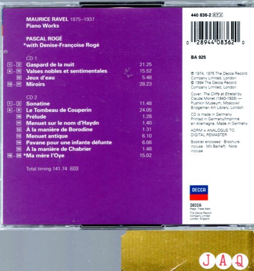 Yahoo!オークション - ラヴェル ピアノ作品集/パスカル・ロジェ（2CD）