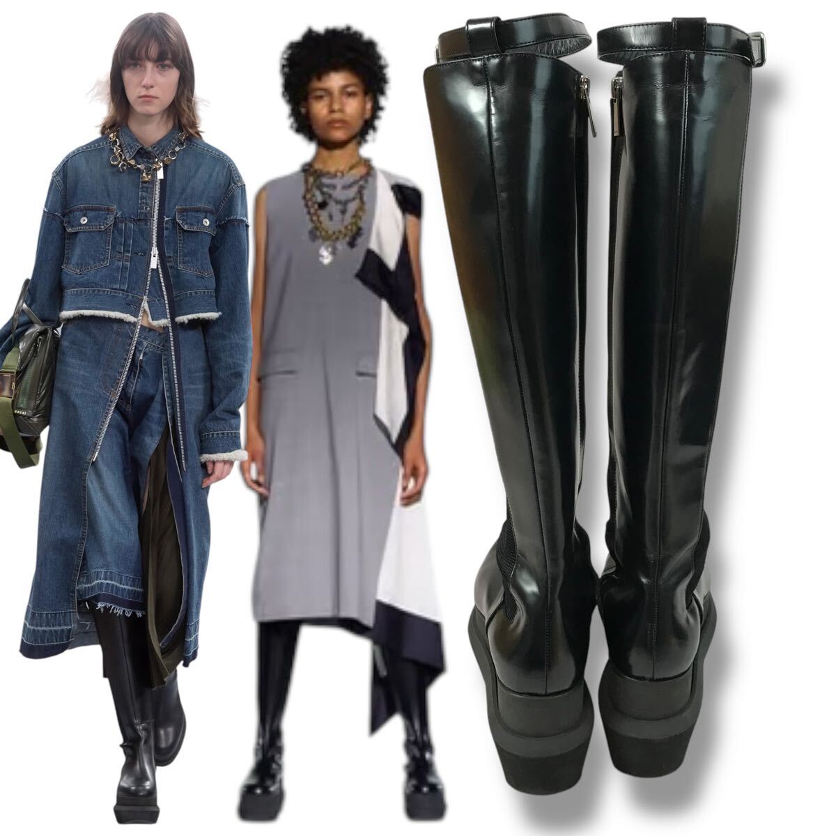 Yahoo!オークション - t219 sacai 2021 サカイ サイドゴア ロングブー...