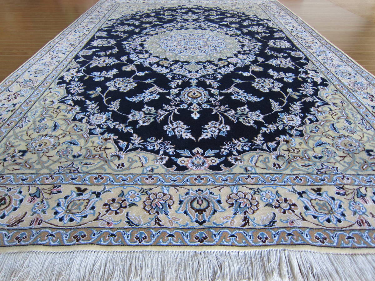 Yahoo!オークション - 【200X130】イラン直輸入 ナイン産ペルシャ絨毯...