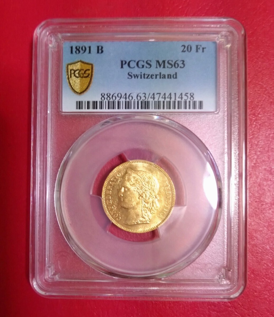 Yahoo!オークション - 1891年 MS63 ヘルヴェティアスイス 20フラン 金...