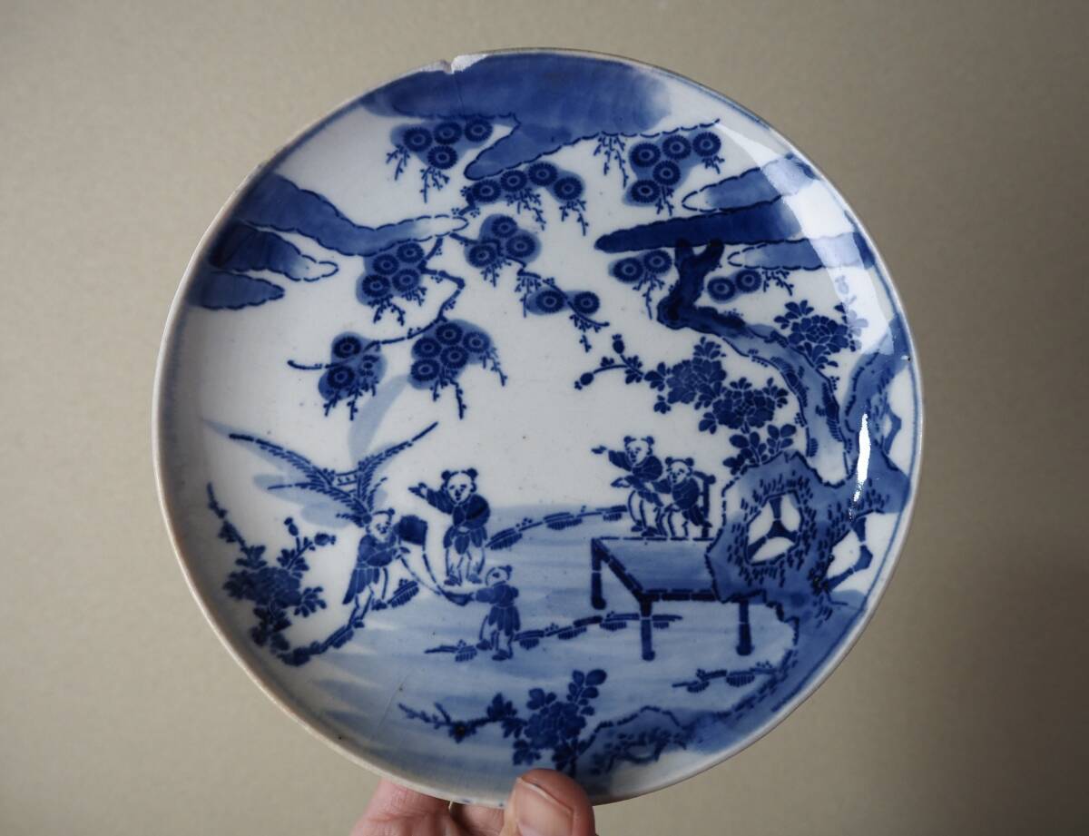 Yahoo!オークション - 【OAN】 古伊万里 印判 染付 唐子 6寸 皿 骨董 ...