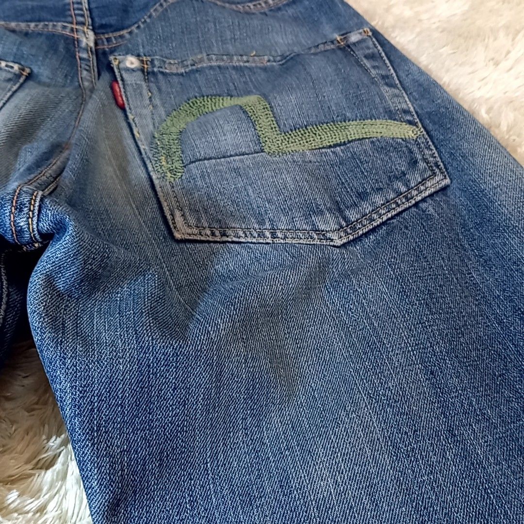EVISU エヴィス 刺繍 カモメ グリーン W30 2001 日本製 No 2赤耳 EVISU エヴィス 刺繍 カモメ グリーン W30 2001 日本製 No 2赤耳